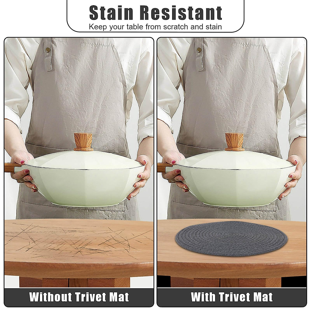 Billbotk 11.8" and 7" Hot Mats for Pots and Pans, 7 Woven Trivets for Hot Dishes, Pot Holders for Kitchen, Tabletop Accessories for Counter Heat Resistant