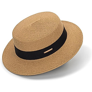 Women Beach Straw Sun Hat - Summer Classic Boater Sun Hat Panama Short Brim Fedora for Party Travel(S/M) Khaki