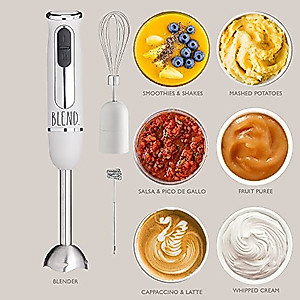 Rae Dunn Immersion Hand Blender- Handheld Immersion Blender with Egg Whisk and Milk Frother Attachments, 2 Speed Blender, 500 Watts, Stainless Steel Blade (Sand)
