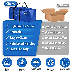 ClearSpace Heavy Duty Moving Bags or Storage Bag – Large Moving Boxes with Backpack Straps, Zippers & Handles – Perfect for Moving, College Dorm, Traveling, Camping, Christmas Decorations, 6 Pack