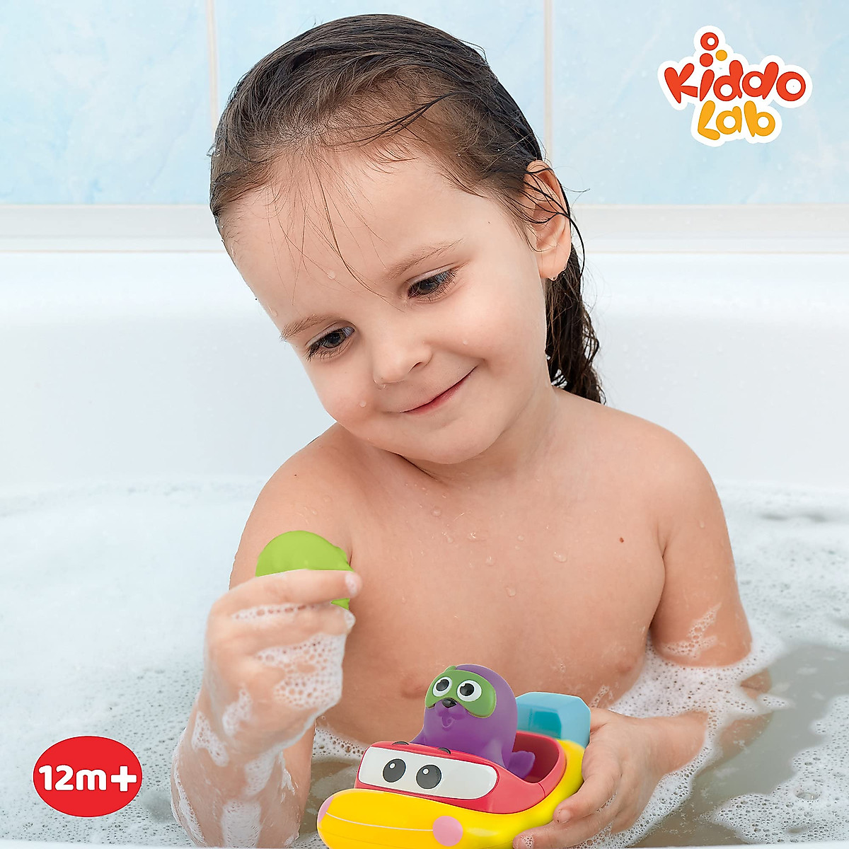 KiddoLab Bath Boat Toys for Toddlers - Pull and Go Toy Boat for Pool Playtime Floating Accessories - Bathtub Toys for 1,2,3 Years Old Babies and Kids.