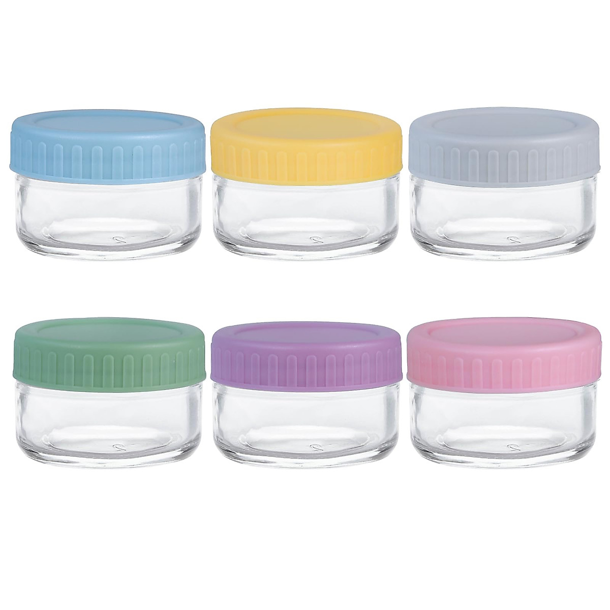 FEOOWV 6pcs Salad Dressing container, Glass Small condiment with Lids-DippingSauce Cups Set-Leakproof Reusable with Lid Small Jars Lunch Box Accessories (2.7oz/80ml)