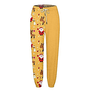 Plus Size Sweatpants,Womens Wide Leg Sweatpants Christmas Snowman Print Elastic Waisted Workout Active Joggers Drawstring Wide Leg Sweatpants Christmas Tree Print W XL