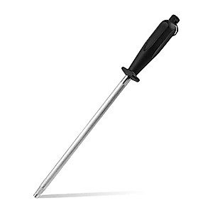 SIHUUU Carbon Steel Black Knife Sharpening Steel with Hanging Holes,10 Inch