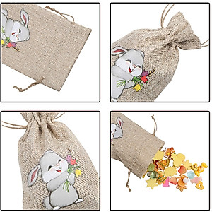 STEFORD Easter Burlap Drawstring Gift Bags,24 PCS Easter Jute Linen Burlap Treat Candy Bags for Easter Favors Supplies