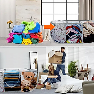 Simfree Laundry Baskets - Collapsible Laundry Baskets Popup Laundry Hamper, Pop-Up Mesh Laundry Hampers with 3 Compartments & Handles for Laundry, Bathroom, Kids Room, Dorm, Travel or Camping- Grey