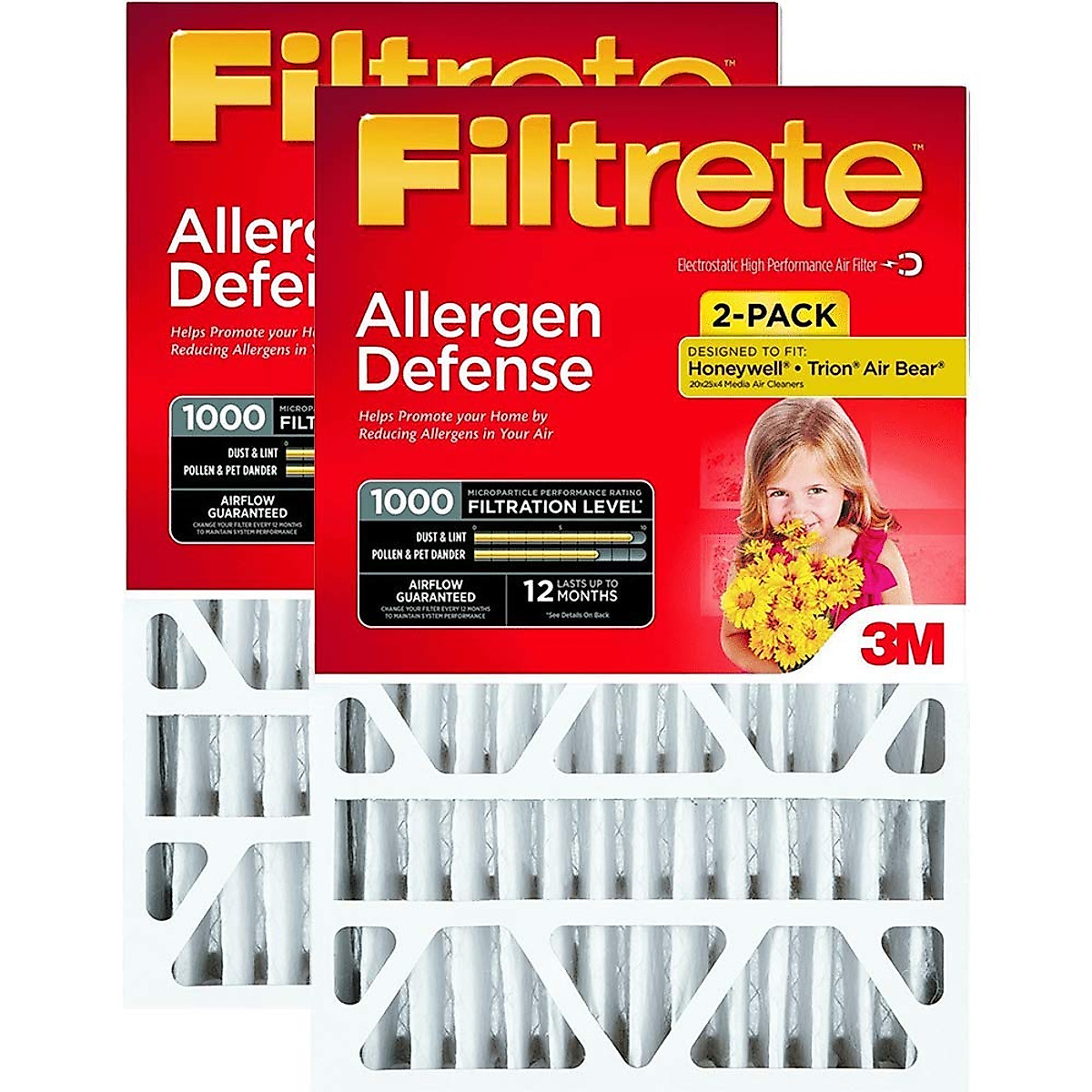Filtrete 20x25x4 Air Filter, MPR 1000, MERV 11, Allergen Defense 12-Month Deep Pleated 4-Inch Air Filters, 4 Filters