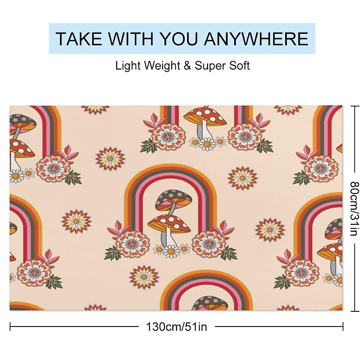 ZHIMI Beach Towels Oversized Boho Rainbow Flowers Mushroom Hand Bath Towel Pool Towels Microfiber Absorbent Sand Free Quick Dry Towels for Bathroom Gym Camping Women Men 31x51Inch