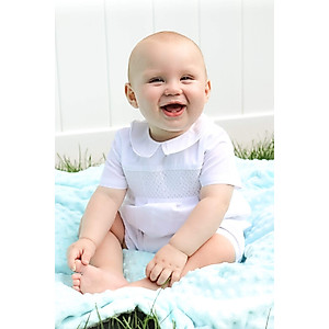 Petit Ami Baby Boys' Romper with Smocking and Faggoting, 12 Months, Blue