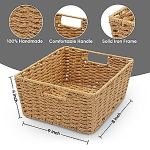 KOVOT Woven Wicker Storage Baskets with Built-in Carry Handles - 9.75"L x 8.5"W x 4.5"H (3-Pack)