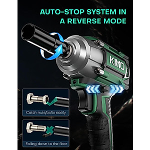 KIMO Impact Wrench 1/2 Cordless,475N.m/350ft-lbs Max Torque & 3000RPM, 2x20V 3.0Ah Battery, Impact Gun with 7 Drive Impact Sockets, 3 Inch Extension Bar, 1 Hour Fast Charger Impact Drill for Car Tires