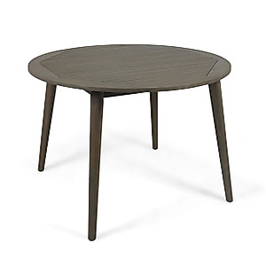 Christopher Knight Home Nick Outdoor Acacia Wood Round Dining Table, Gray Finish