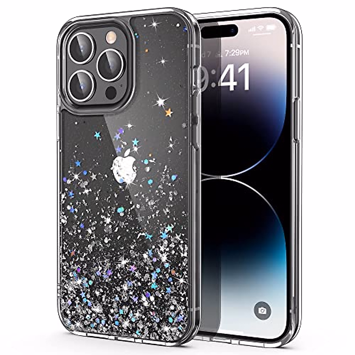 ULAK Designed for iPhone 14 Pro Case Clear Glitter, Bling Sparkly Soft TPU Bumper Hard Cover for Women Girls Transparent Protective Phone Case Compatible with iPhone 14 Pro 6.1'' 2022, Silver Star