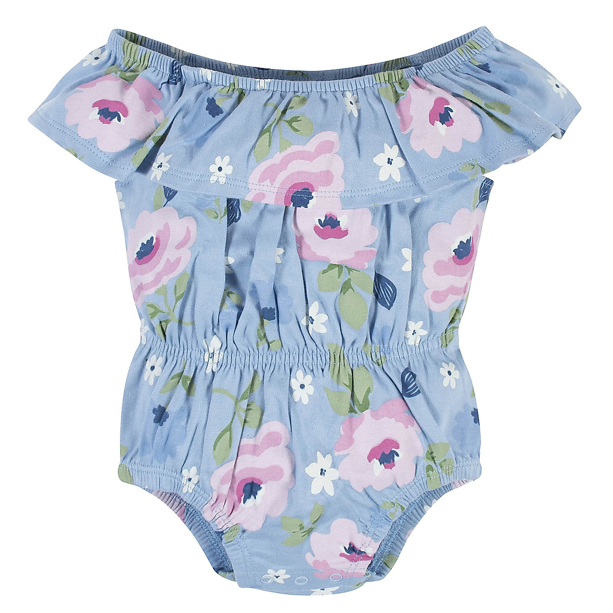 Gerber Baby Girls 2-Piece Wide Neck Romper & Headband Set, Blue Rose, 6-9 Months