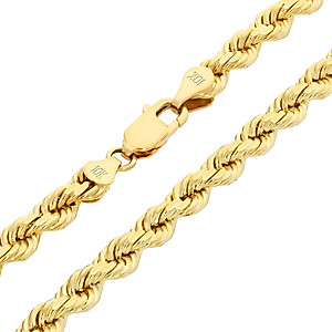 Nuragold 10k Yellow Gold 5mm Rope Chain Diamond Cut Necklace, Mens Womens Jewelry 16" 18" 20" 22" 24" 26" 28" 30"