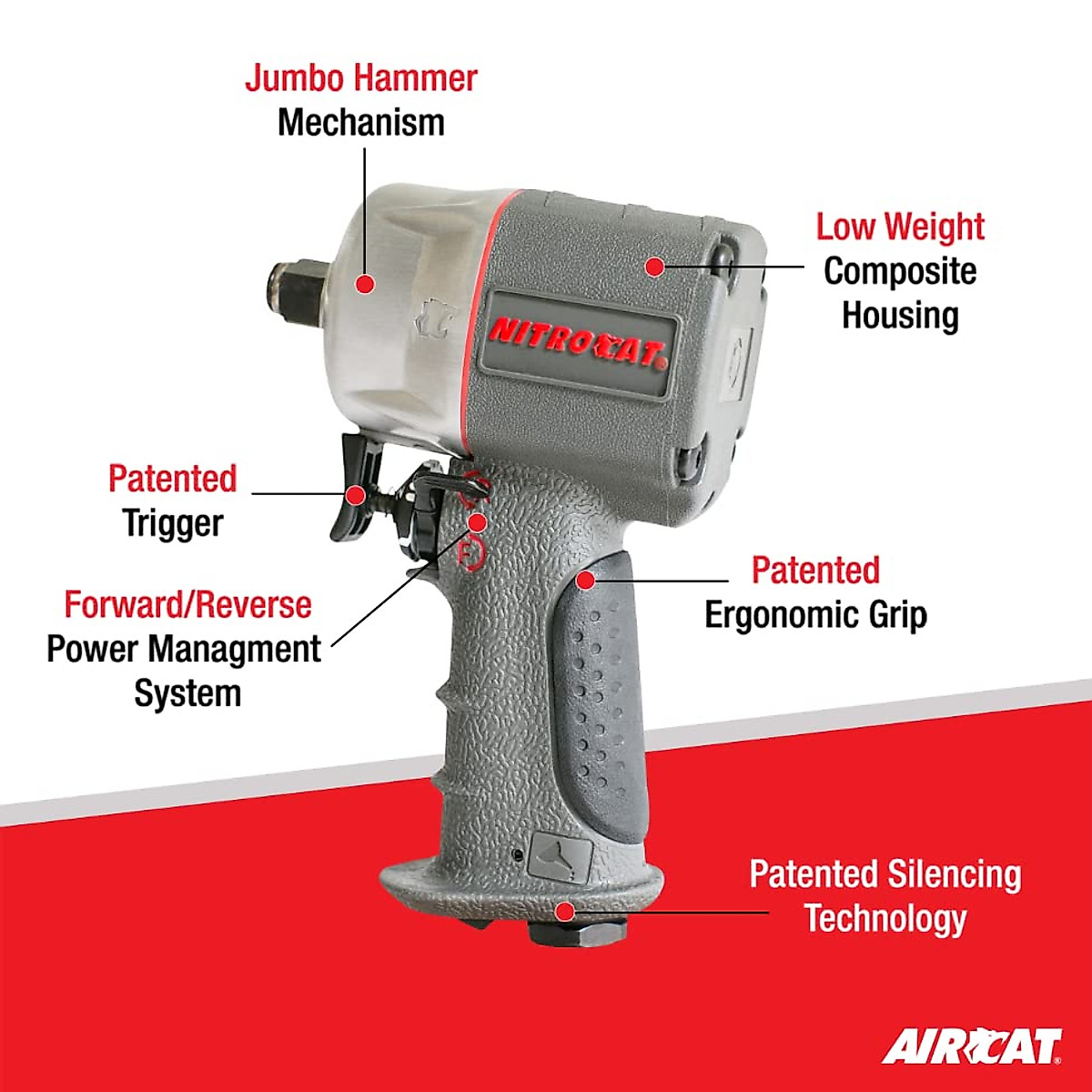 AirCat Pneumatic Tools 1056-XL: Nitrocat Composite Compact Impact Wrench 750 ft-lbs - 1/2-Inch