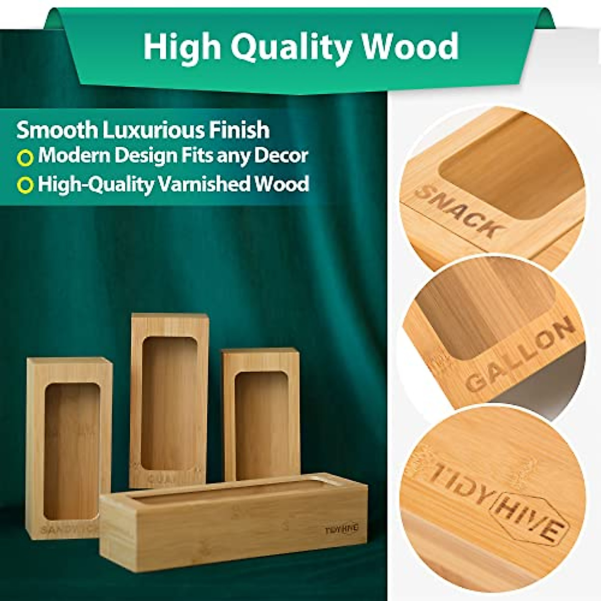 TIDYHIVE - Ziplock Bag Storage Organizer - Kitchen Organizer for Sandwich Bags, Quart, Gallon, Snack – Natural Wood Plastic Bag Organizer – Space Saving and Practical Solution