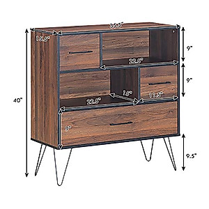 Tangkula 3-Tier Storage Cabinet, Wood File Cabinet with Drawers & 4 Metal Legs, Free Standing Display Bookshelf, Storage Bookcase for Home Office