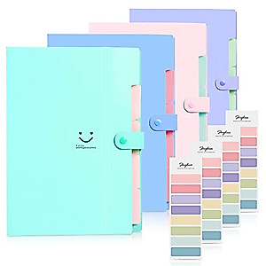 SKYDUE 4 Packs Expanding File Folder with 32 Labels,5 Pockets A4 Letter Size Accordion Folder Paper Organizer for School and Office