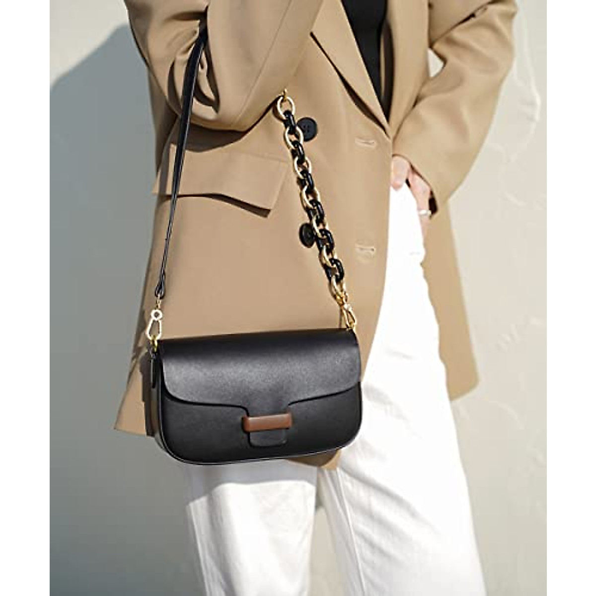 YXBQueen Black Crossbody Purse Chain Womens Crossbody Handbag Leather Shoulder Bag Purse Handbag Crossbody Shoulder Evening Bag Satchel