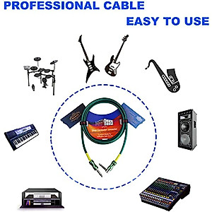 mffmffm Guitar Cable 10 ft - Straight to Right Angle 1/4 Inch Guitar Cord, Instrument Cable for Electric Guitar/Amp/Bass, Pro Audio (Green)