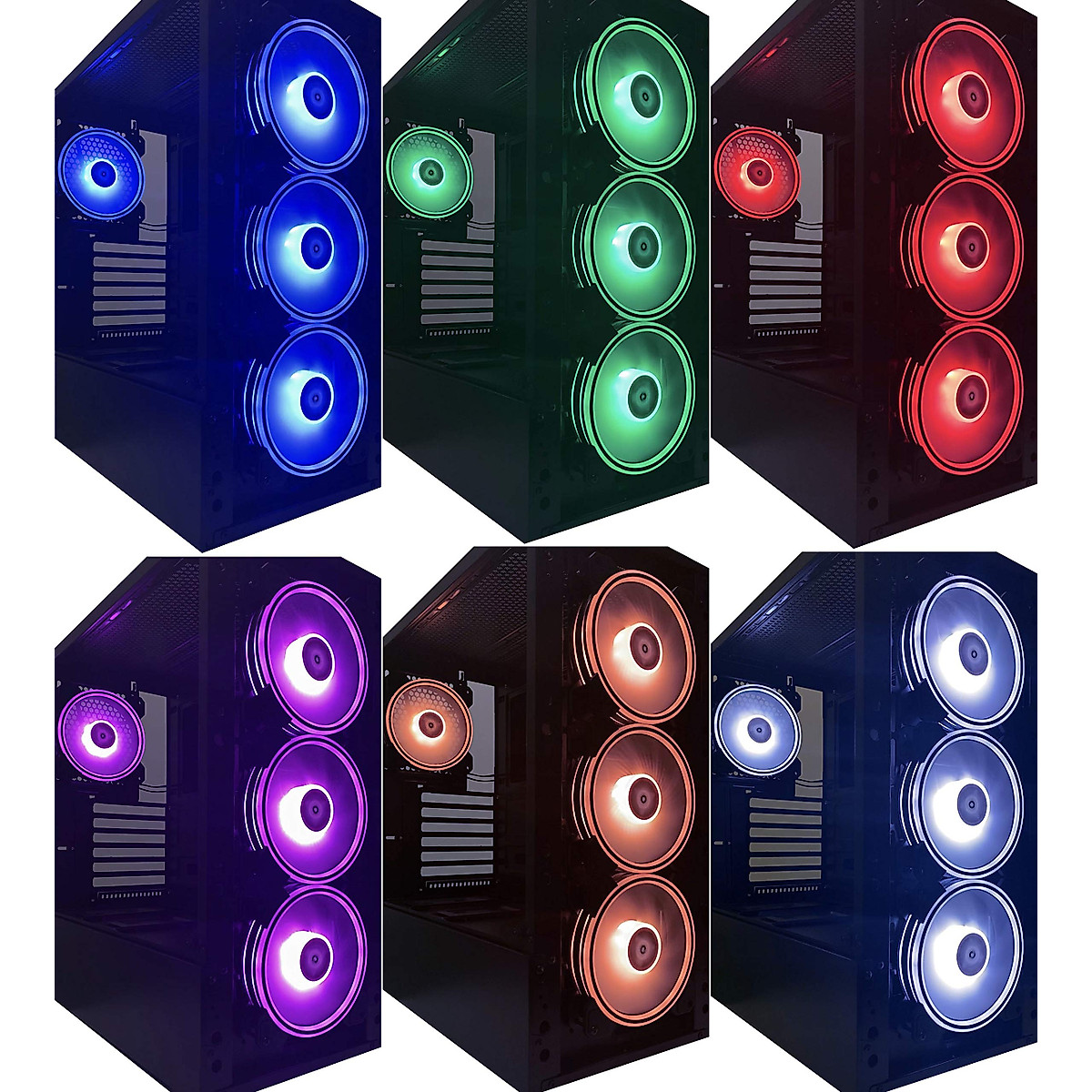 Apevia ET62-RGB Electro 120mm Silent RGB Color Changing LED Fan with Remote Control, 28x LEDs & 8X Anti-Vibration Rubber Pads w/ 2 Magnetic RGB Color LED Strips (6+2-pk)