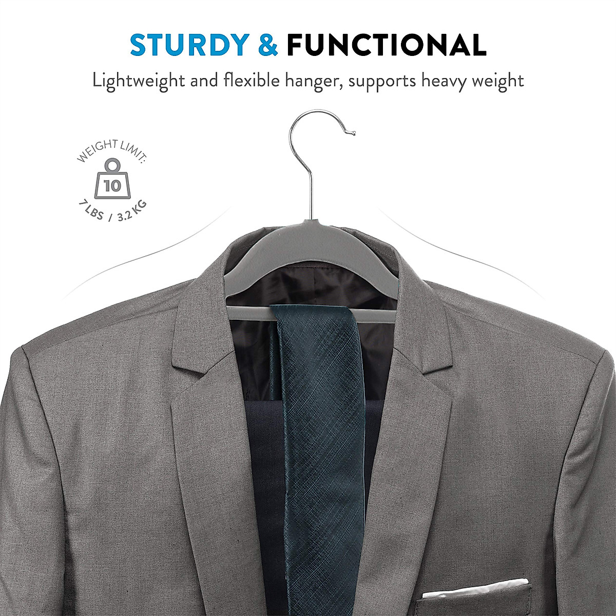 Zober Velvet Hangers 20 Pack - Clothes Hanger W/Tie Bar - Non-Slip, Swivel Hook, Slim Felt Hangers - Suits, Clothes, Pants, Coat Hanger - Gray