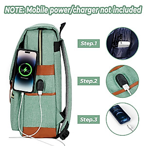 Ronyes Vintage Laptop Backpack for Women Men,15.6 inch Bookbag Casual Daypack with USB Charging Port for College Work, Green Backpacks