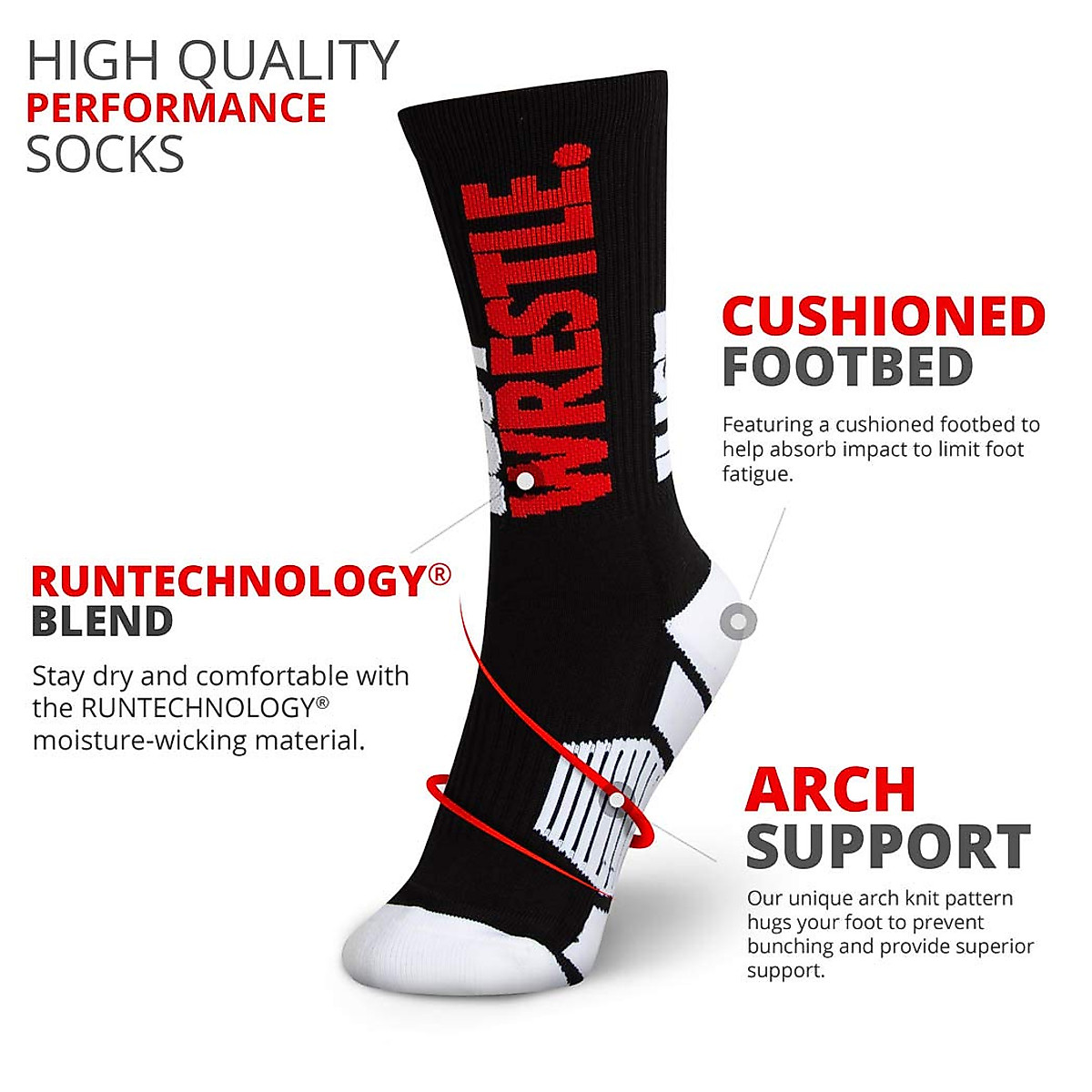 ChalkTalkSPORTS Just Wrestle Woven Mid-Calf Socks | Black | Size Large