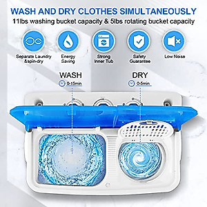 Nictemaw Portable Washing Machine, 16Lbs Capacity Twin Tub Washer and Dryer Combo, 2 in 1 Mini Washer with Built-in Drain Pump/Time Control, Semi-Auto 11Lbs Washer 5Lbs Spinner for Home/Apartments