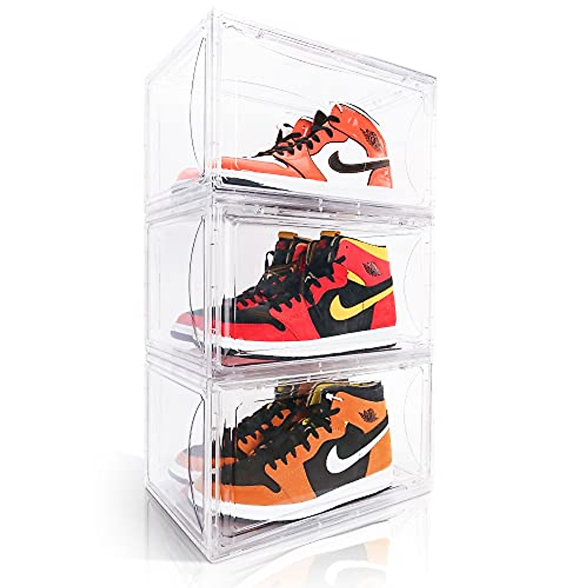 Kerykwan 3 Pack Transparent Shoe Storage Box for Display Stackable Extra Large Sneaker Organizer Case with Side Open Acrylic Container Rack for High Heels (Transparent, 3 Pack)