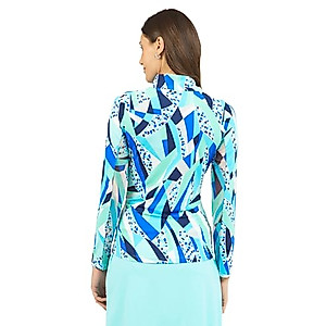 IBKUL Athleisure Wear UPF 50+ Brianna Print Long Sleeve Mock Neck Top – 10080 Blue Brianna M
