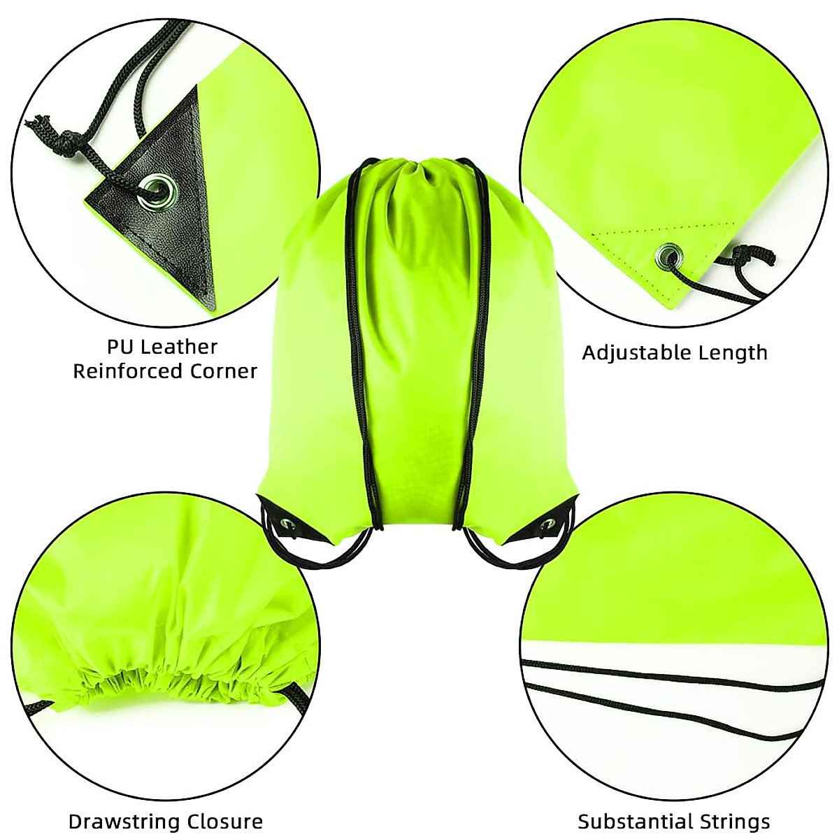 GoodtoU Drawstring Backpacks, Bulk Nylon Backpack Cinch Sack Drawstring Gym Bag for Sport, Traveling, Team (20Pcs, Fluorescent Green)