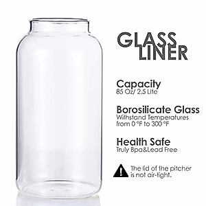 Delove 85oz/2.5 Liter Glass Water Pitcher with Lid and Shatterproof Shell - Iced Tea Pitcher&Carafe - Heat Resistant Glass Jug Water Carafe with Handle for Juice, Cold or Hot Beverages -Green