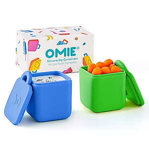 Omie OmieBox (2 pack) Leakproof Dips Containers To Go, Salad Dressing Container, Condiment Container with Lids - Food Safe Silicone - 4 ounces (Sea Blue/Green)