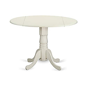 East West Furniture DLBO3-WHI-W 3 Piece Dining Room Table Set Contains a Round Kitchen Table with Dropleaf and 2 Dining Chairs, 42x42 Inch, Linen White