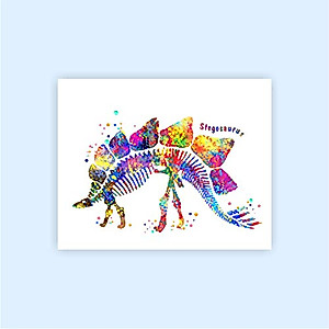 Dignovel Studios Unframed (Set of 6) 8X10 T Rex Stegosaurus Triceratops Pterodactylus Parasaurolophus Spinosaurus Watercolor Dinosaur Skeleton Nursery Decor dnc2