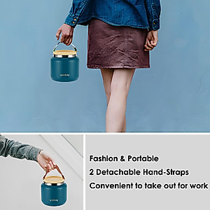 Insulated Food Jar,24 OZ Leakproof Soup Thermos for Adults with 2 Detachable Handle,Stainless Steel Wide Mouth Vacuum Thermal Insulated Food Container for Hot & Cold Food with Portable Lid(Dark Green)