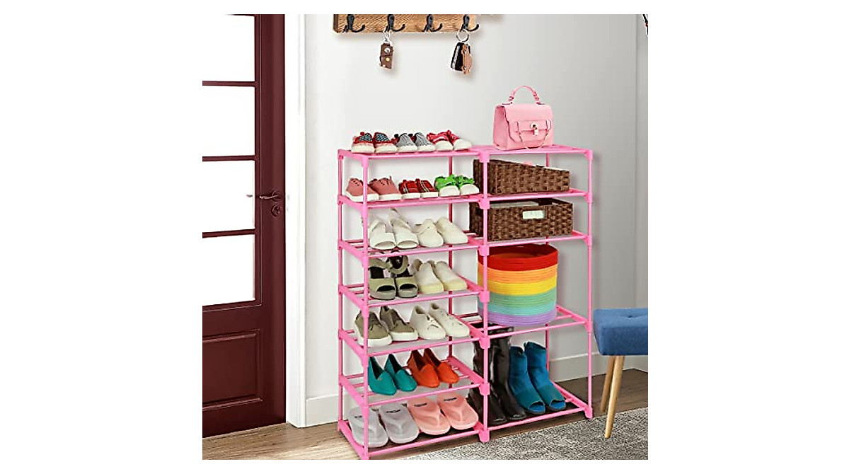 LNYZQUS 7-Tier Pink Shoe Rack - Stylish Storage Solution
