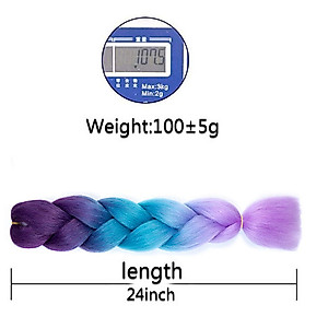 Xiaofeng 3 Packs 24Inch Kanekalon Braiding Hair Extensions Ombre Jumbo Synthetic Braids Hair Purple-Lake Blue-Light Purple