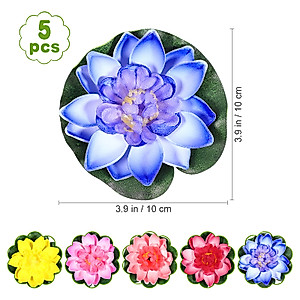 VOSAREA 5PCS Artificial Water Lily Floating Foam Lotus Flowers Decor for Ponds Patio Pond Pool Aquarium Home Garden Wedding Christmas Party Holiday Event