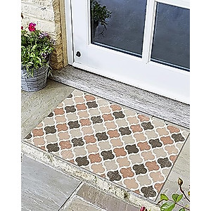 Front Entrance Floor Mats, Non Slip Bathroom/Kitchen Mat Absorbent Durable Small Rugs, Retro Geometric Morocco Tile Pattern Print Door Mat Indoor/Outdoor Carpet Shoes Scraper 18x30 inch