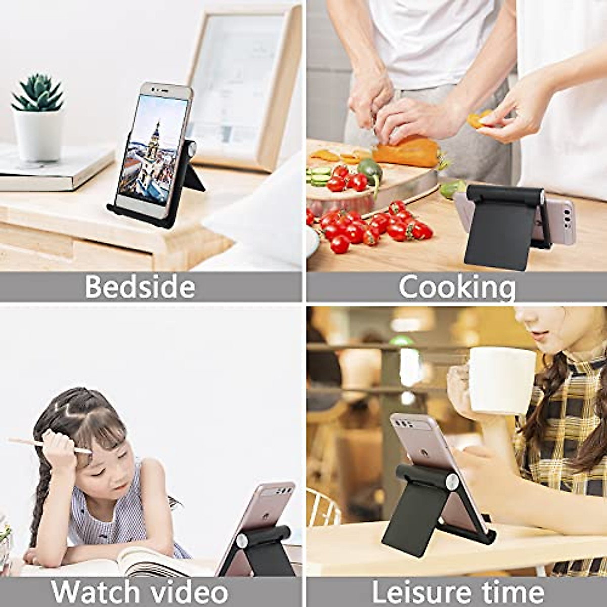 Mayten iPhone Stand Foldable Cell Phone Stand for Desk Portable iPhone Holder Compatible iPhone 12 11 Pro Xs Max,iPad Mini,Tablets(7-10"),Multi-Angle Universal Mobile Phone Stand (Black)