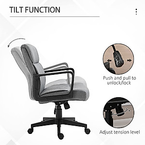 Vinsetto Mid Back Home Office Chair Height Adjustable Linen Fabric Desk Task Chair with Ergonomic Line Wide Seat, Thick Padding, and Armrest