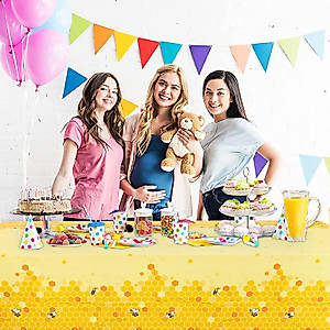 2 Pcs Bee Tablecloth Bumblebee Plastic Table Covers 87 x 51 Inches Disposable Party Tablecovers for Bumblebee Theme Baby Shower Birthday Party Decoration