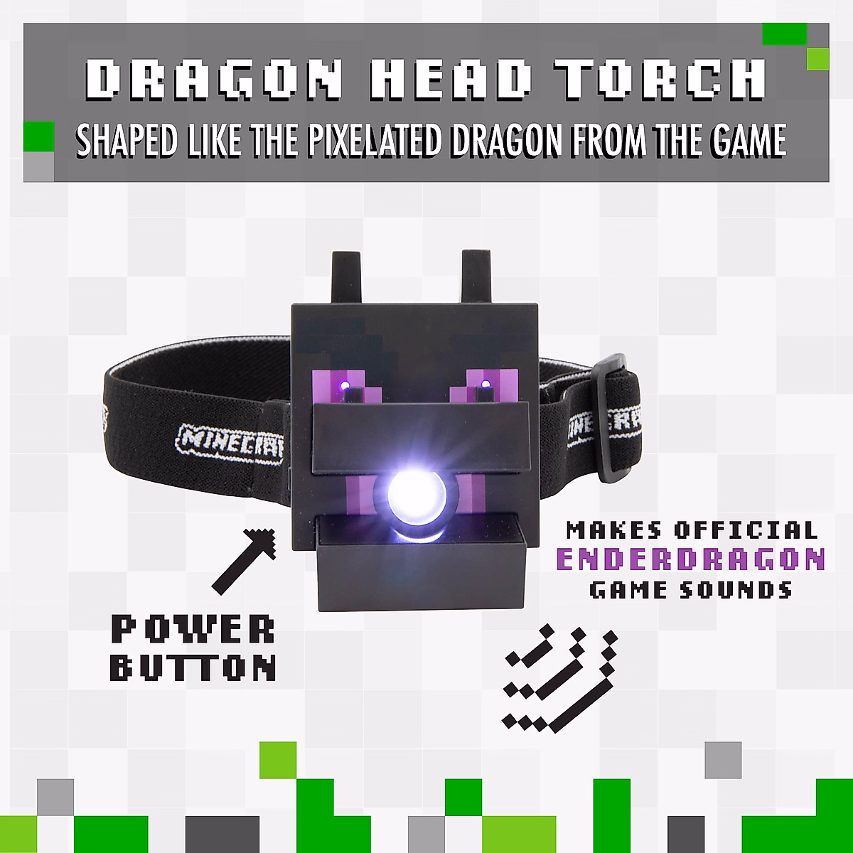 Paladone Minecraft Ender Dragon Head Light with Sounds, Officially Licensed Minecraft Headlamp & Flashlight Merchandise, Toys and Gifts for Minecraft Fans