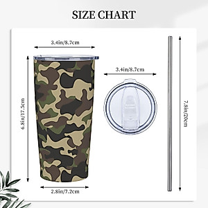 Worltoldb Camo 20oz Insulated Stainless Steel Tumbler With Lids And Straws Stainless Steel Double Wall Vacuum Insulated Travel Coffee Mug Leak-Proof Lid & Flip Lid For Hot And Cold Drinks