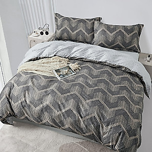 SAPHREAS Black Brown Stripe Geometric Pattern 3pcs Duvet Cover Set Queen Size Chavron Printed Bedding Comforter Cover Set 1 Quilt Cover 2 Pillow Shams