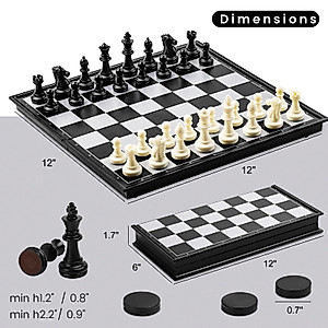 Joneytech Magnetic Chess Set for Kids and Adults, 13 inch 3 in 1 Chess Checkers Backgammon Travel Portable Folding Sets, Gift Children Chess Board Game with Extra Queen