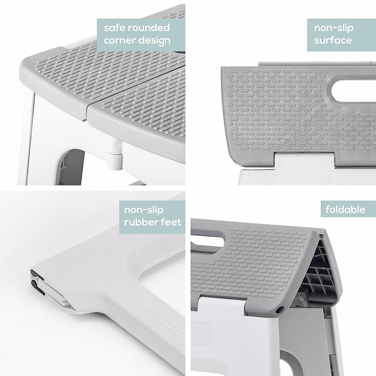 Vigar Compact Step Stool Foldable, 12-1/2-inch Step Stools for Adults up to 330 Pound, Lightweight Stool, Non-Slip Folding Step Stool, Rococco Black